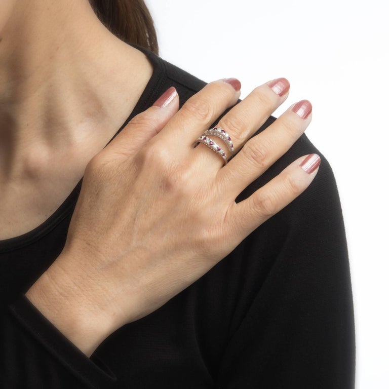 Diamond Ruby Wedding Ring Guard Wrap 14 Karat White Gold at 1stDibs ...