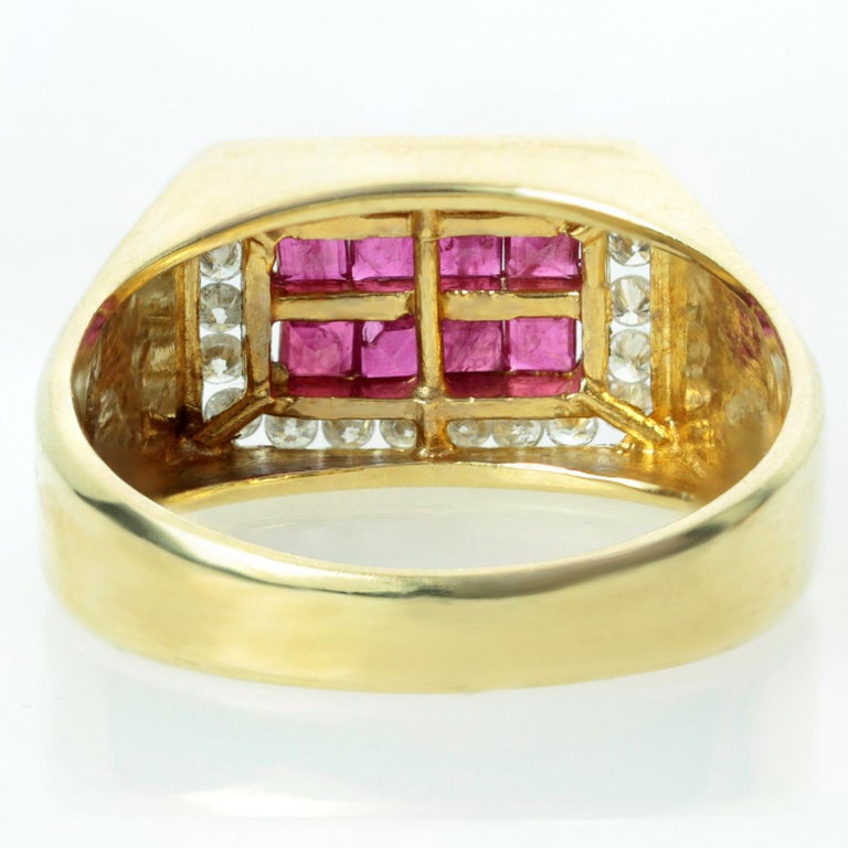 Diamond Ruby Yellow Gold Rectangular Men's Ring at 1stDibs