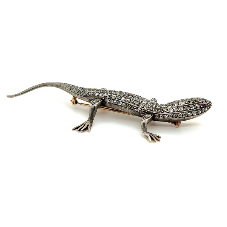 Diamond Salamander Ruby Eyes Gold Vintage Brooch Pin Estate Fine ...
