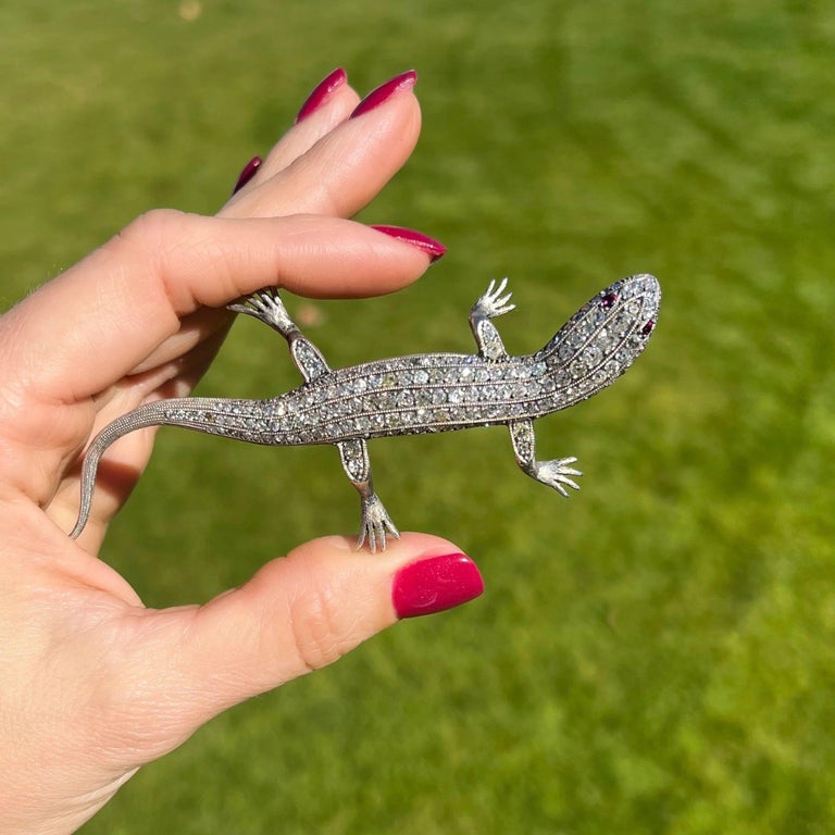 Diamond Salamander Ruby Eyes Gold Vintage Brooch Pin Estate Fine ...