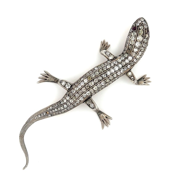 Diamond Salamander Ruby Eyes Gold Vintage Brooch Pin Estate Fine ...