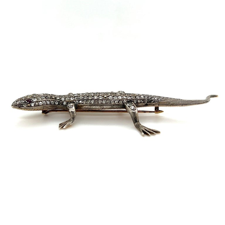 Diamond Salamander Ruby Eyes Gold Vintage Brooch Pin Estate Fine ...