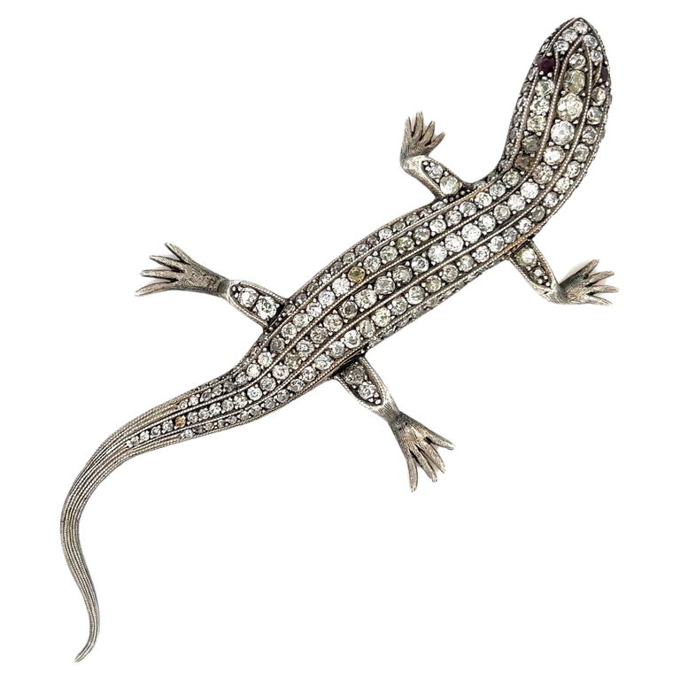 Diamond Salamander Ruby Eyes Gold Vintage Brooch Pin Estate Fine ...