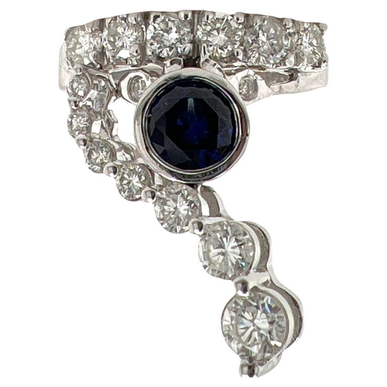 Diamond Sapphire 14 Karat White Gold Modern Climber Ring For Sale at ...