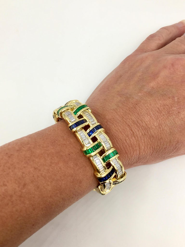 Diamond, Sapphire and Emerald Wide 18 Karat Bracelet by Charles Krypell ...