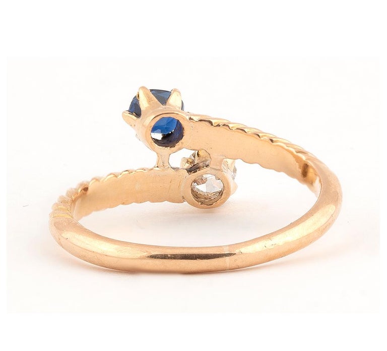 Diamond Sapphire and Gold Two-Stone Ring at 1stDibs | two stone rings ...