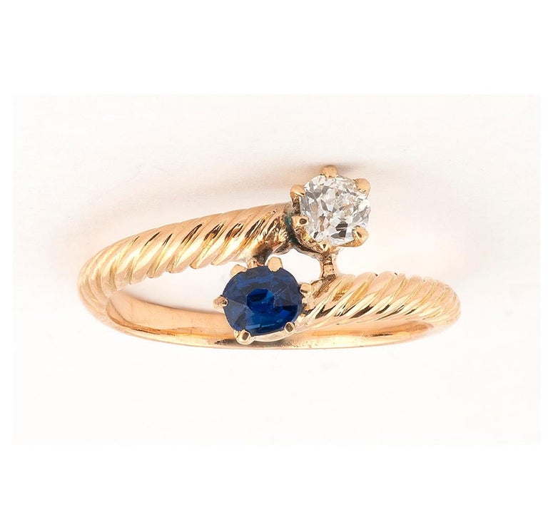Diamond Sapphire and Gold Two-Stone Ring at 1stDibs | two stone rings ...