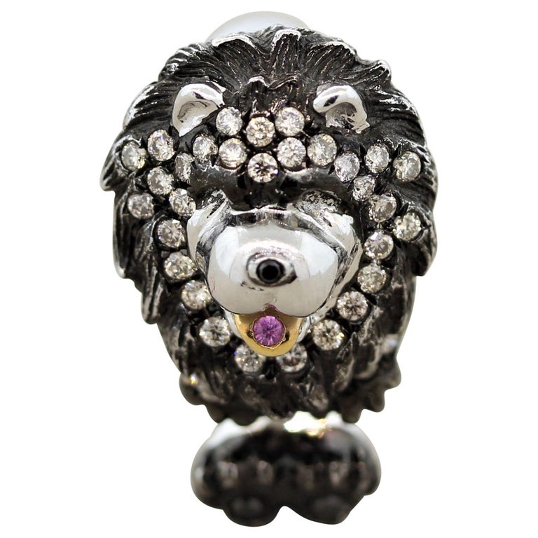 Diamond Sapphire Gold Puppy Dog Ring at 1stDibs