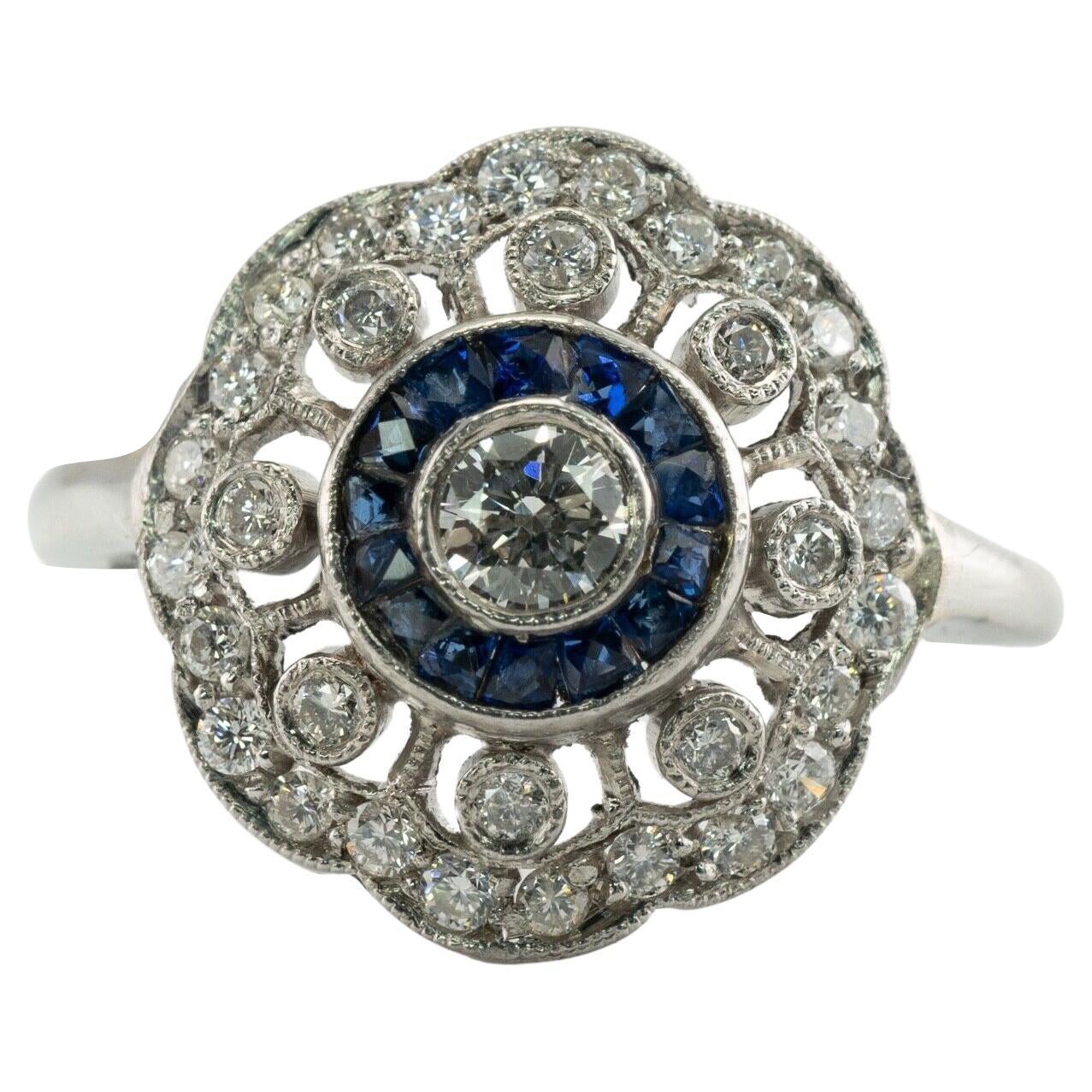 Contemporary 0.75ct Diamond and Sapphire Target Ring For Sale at 1stDibs