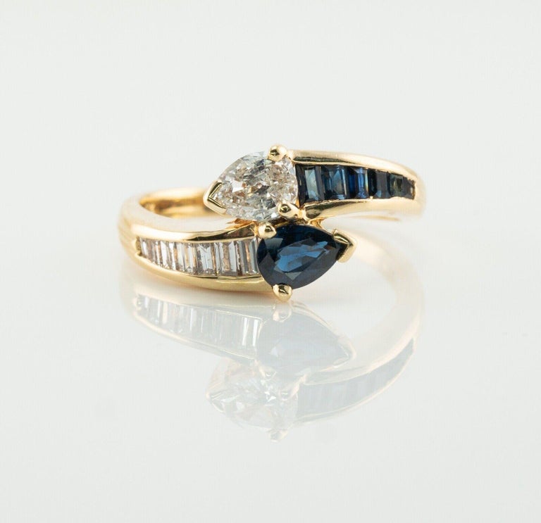 Diamond Sapphire Ring Bypass 18K Gold CCC For Sale at 1stDibs