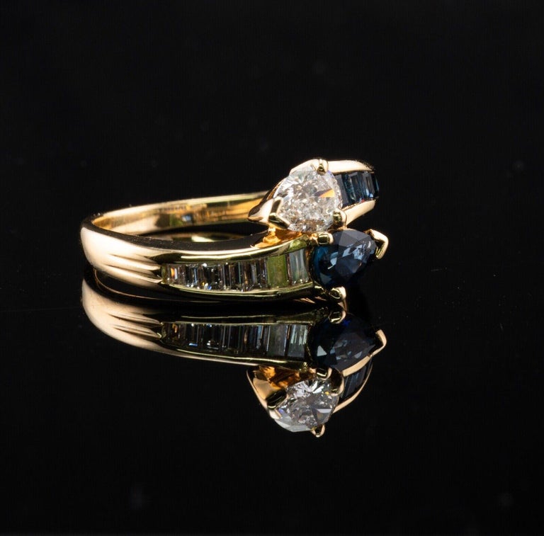 Diamond Sapphire Ring Bypass 18K Gold CCC For Sale at 1stDibs