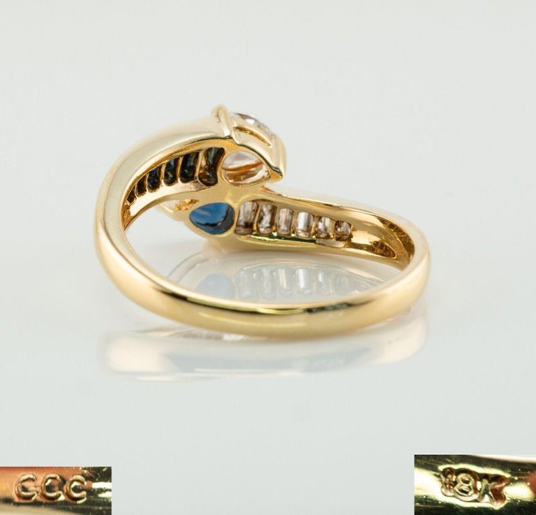 Diamond Sapphire Ring Bypass 18K Gold CCC For Sale at 1stDibs