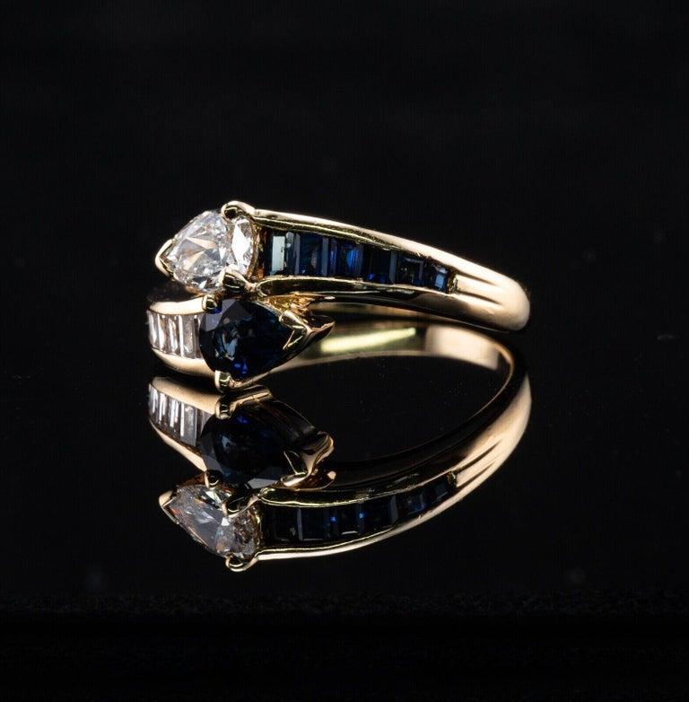 Diamond Sapphire Ring Bypass 18K Gold CCC For Sale at 1stDibs