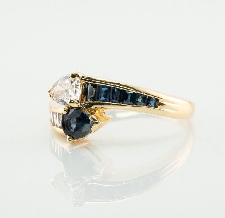 Diamond Sapphire Ring Bypass 18K Gold CCC For Sale at 1stDibs