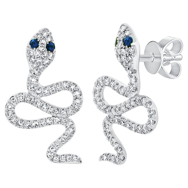 Diamond and Sapphire Snake Stud Earrings for Her 14k Gold For Sale at ...