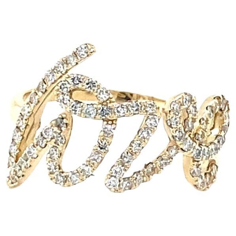 Diamond Script 0.47 Carat Yellow Gold Love Ring For Sale at 1stDibs