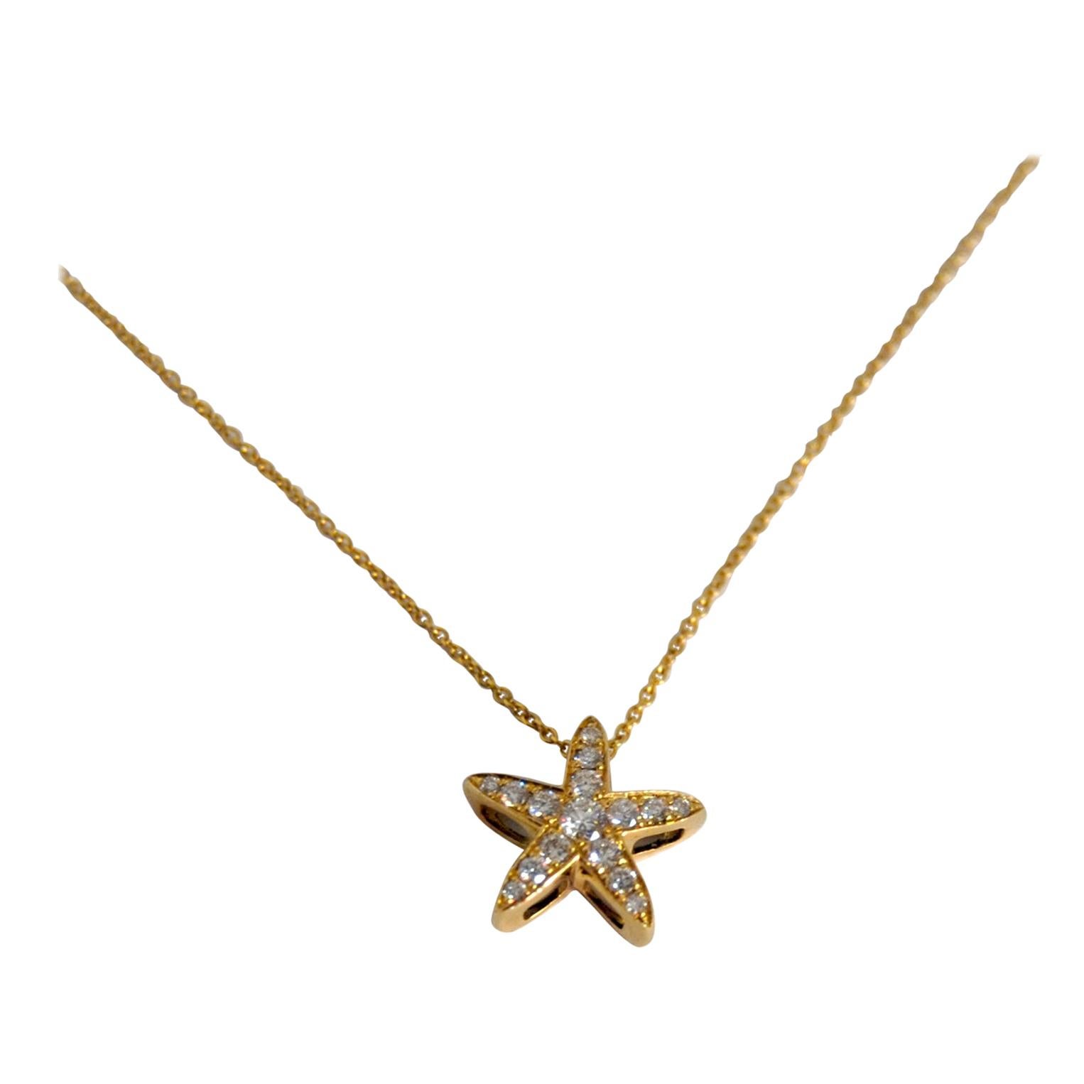 Black Diamond Sea Star Pendant and Movable Tie Chain 18 Karat Rose Gold ...