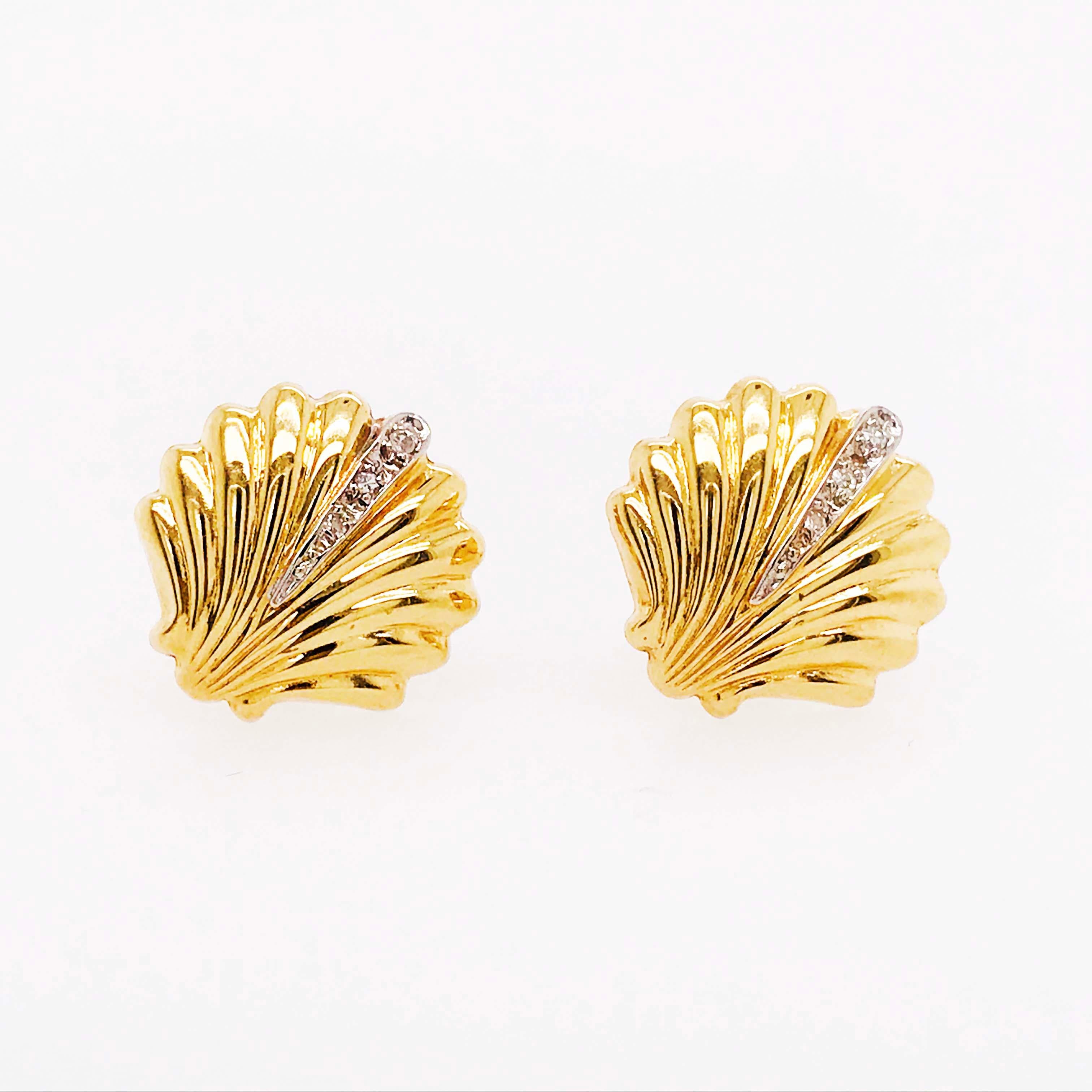 Diamond Seashell Earring Studs in 14 Karat Gold, Diamond Sea Shell ...