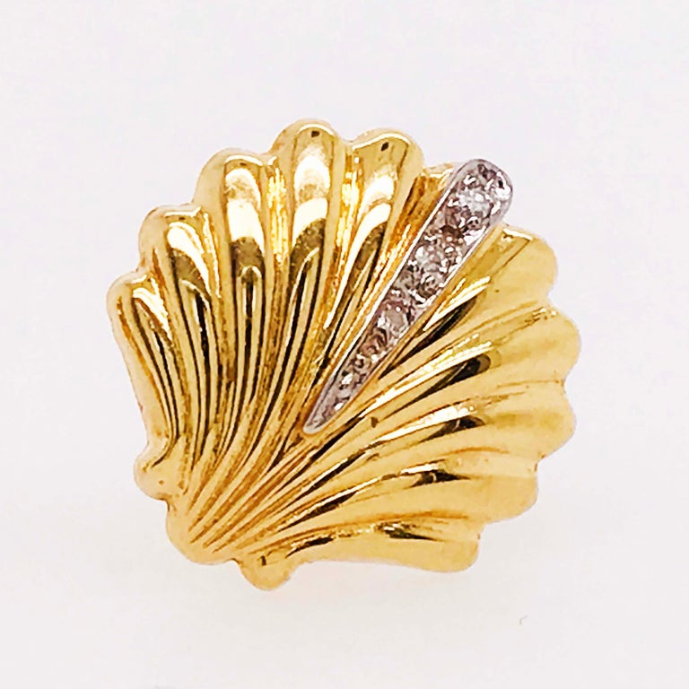 Diamond Seashell Earring Studs in 14 Karat Gold, Diamond Sea Shell ...