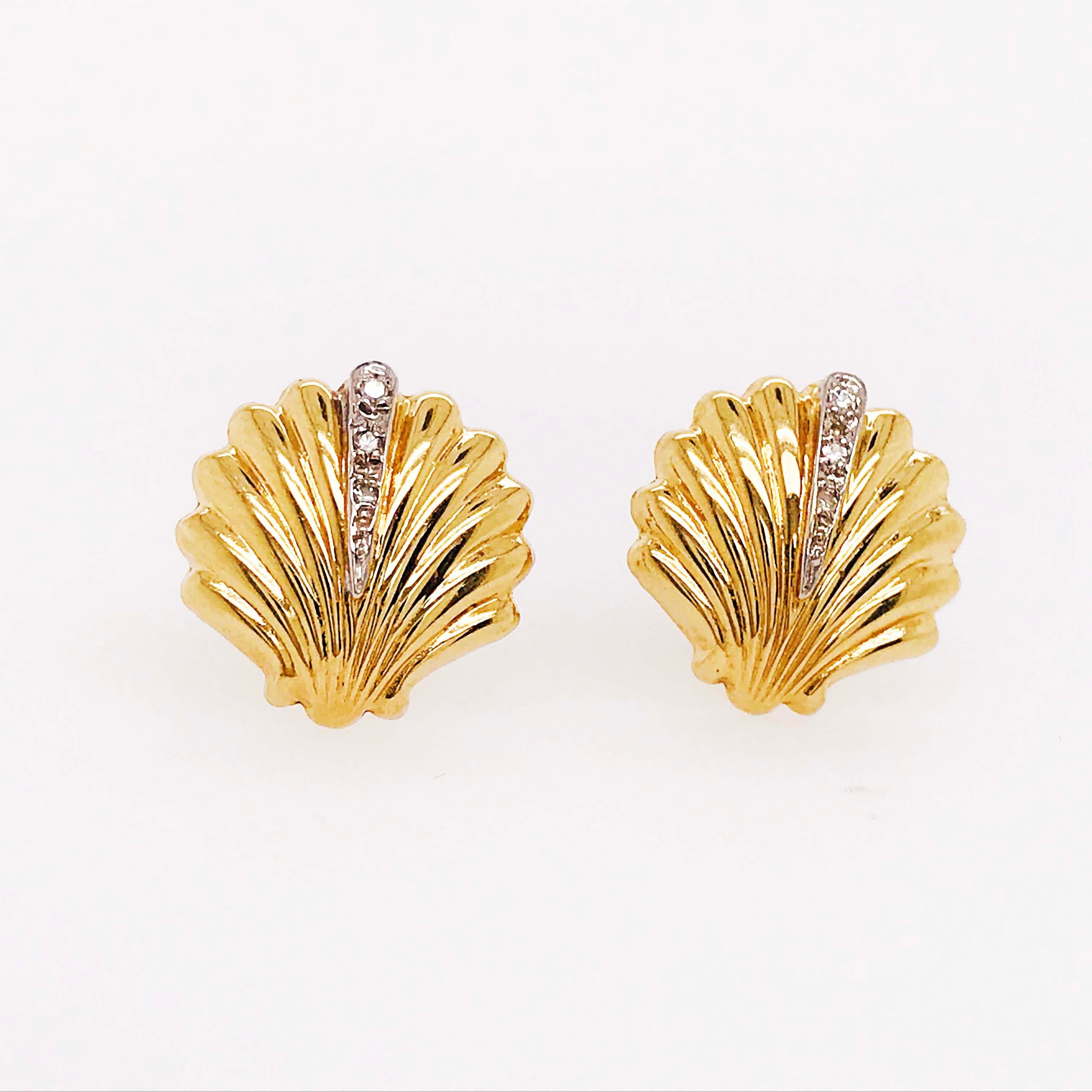 Diamond Seashell Earring Studs in 14 Karat Gold, Diamond Sea Shell ...