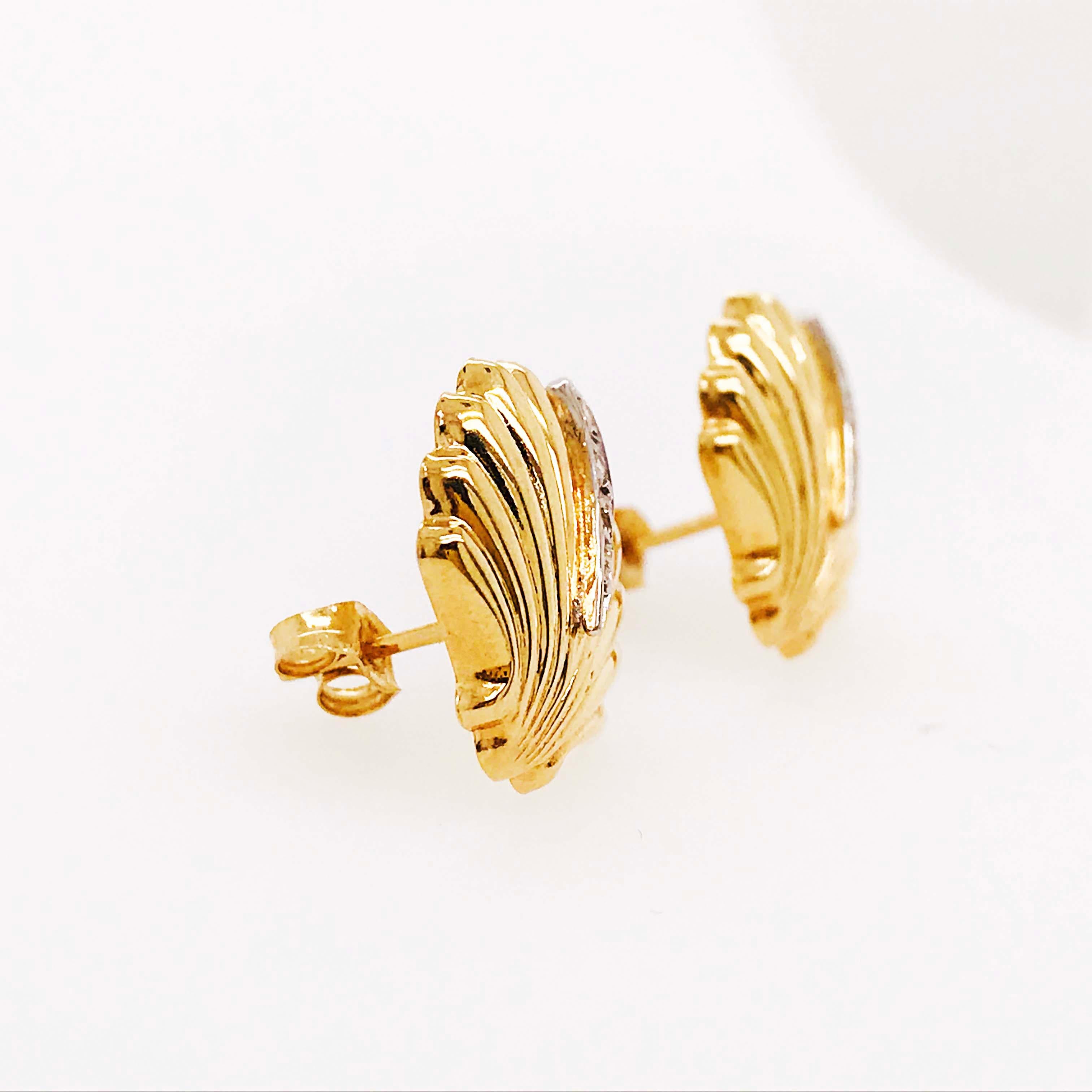 Diamond Seashell Earring Studs in 14 Karat Gold, Diamond Sea Shell ...