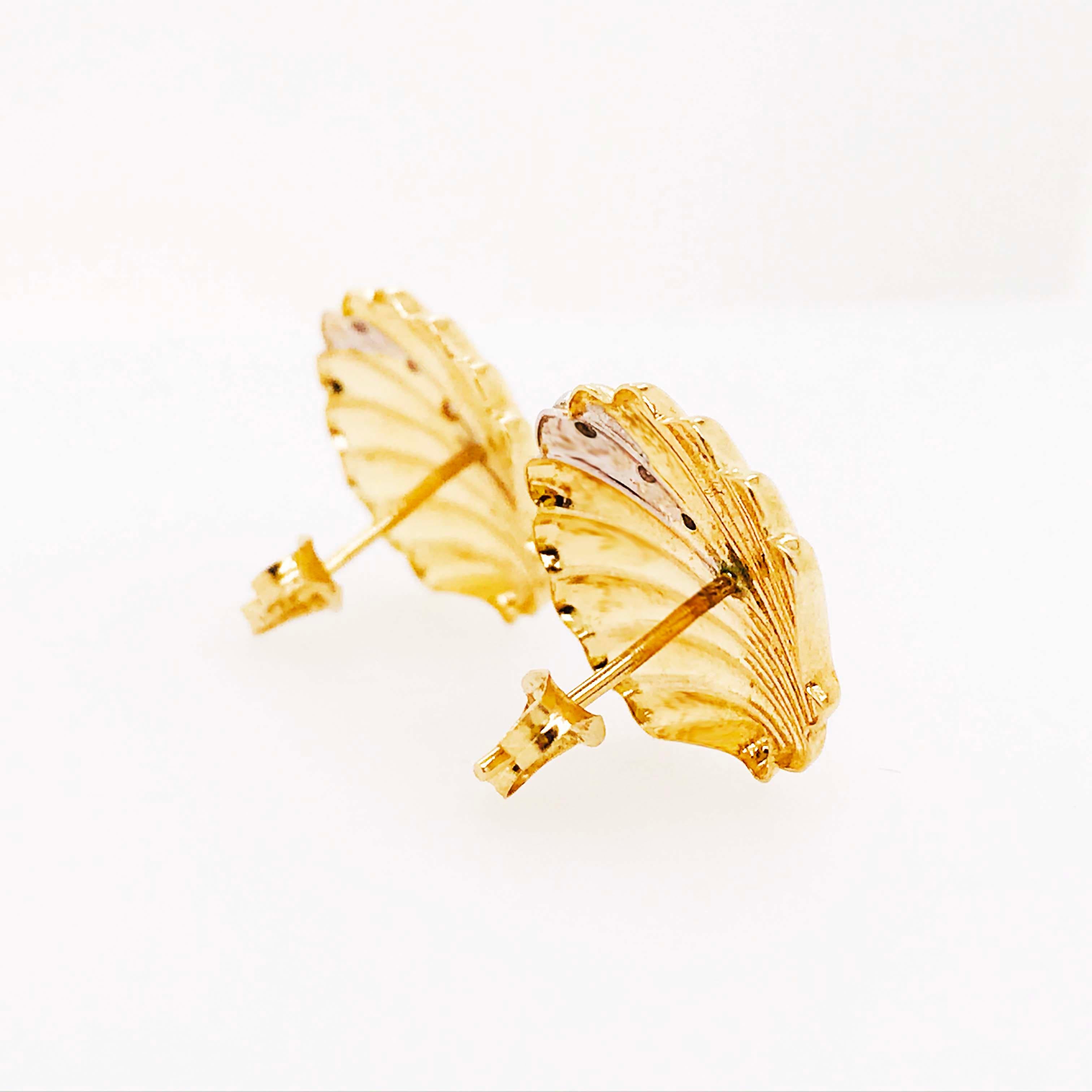 Diamond Seashell Earring Studs in 14 Karat Gold, Diamond Sea Shell ...