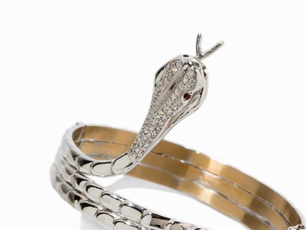 Diamond Serpent Bangle with Ruby Eyes, 750 White Gold Snake at 1stDibs ...