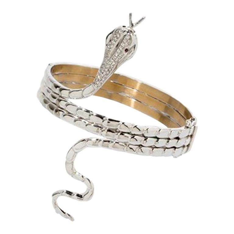 Diamond Serpent Bangle with Ruby Eyes, 750 White Gold Snake at 1stDibs ...