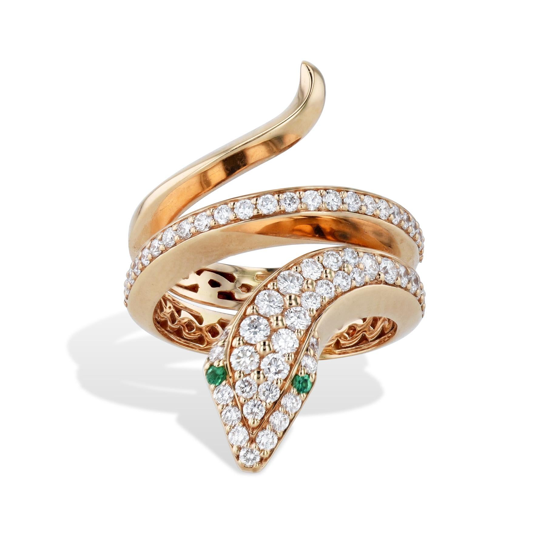 Diamond Serpent Wrap Cocktail Ring with Emerald Eyes at 1stDibs