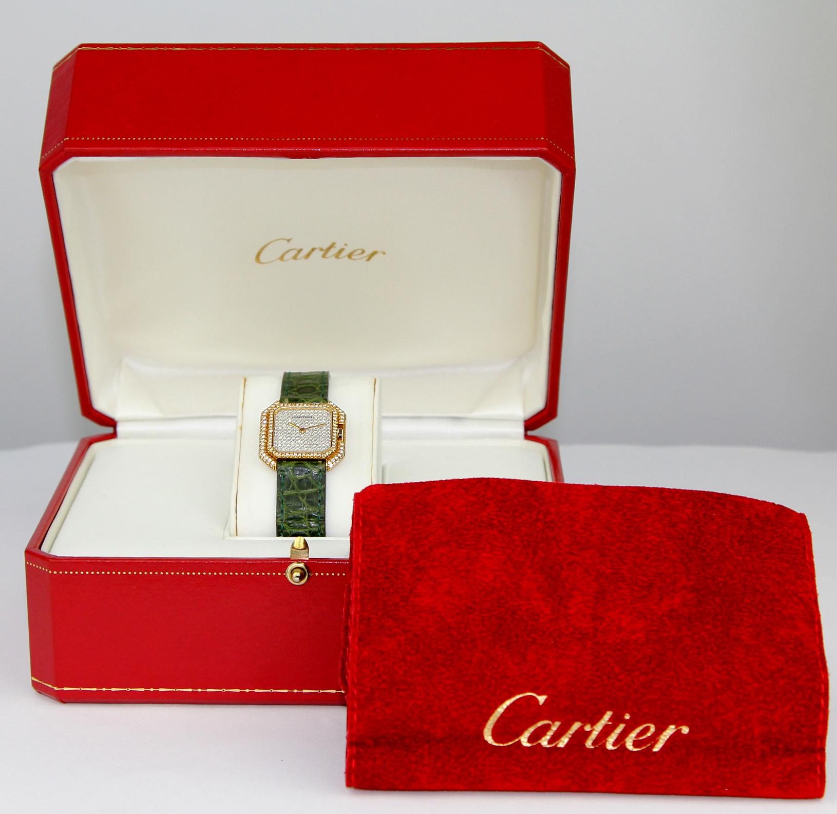 Diamond Set Cartier Watch in 18 K Yellow Gold with Original Box For ...
