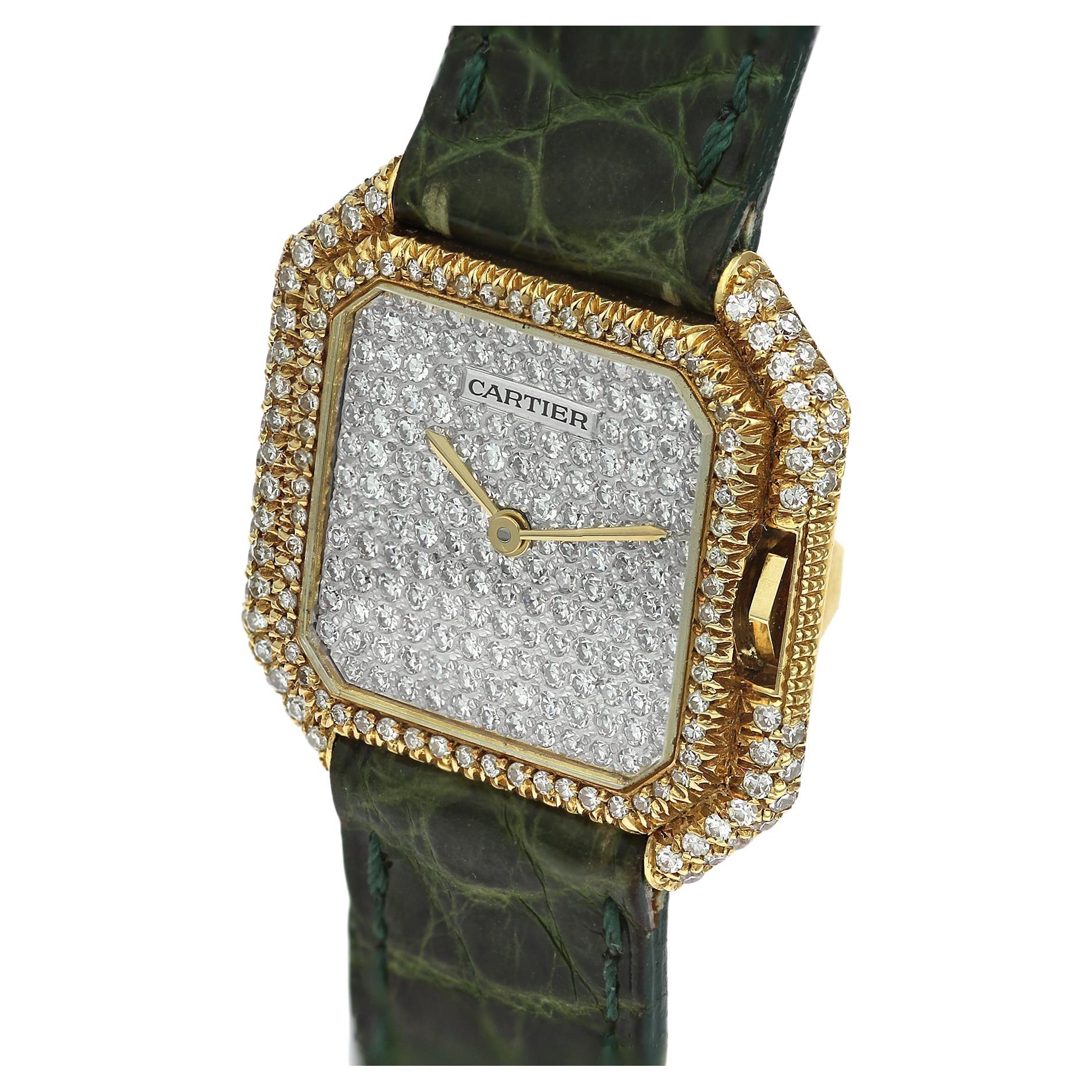 Diamond Set Cartier Watch in 18 K Yellow Gold with Original Box For ...