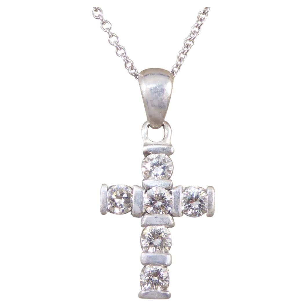 Cartier Diamond Set 18ct White Gold Cross Symbols Necklace For Sale at ...