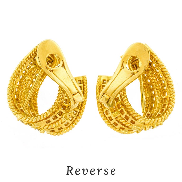 Diamond-Set Gold Earrings Swiss For Sale at 1stDibs