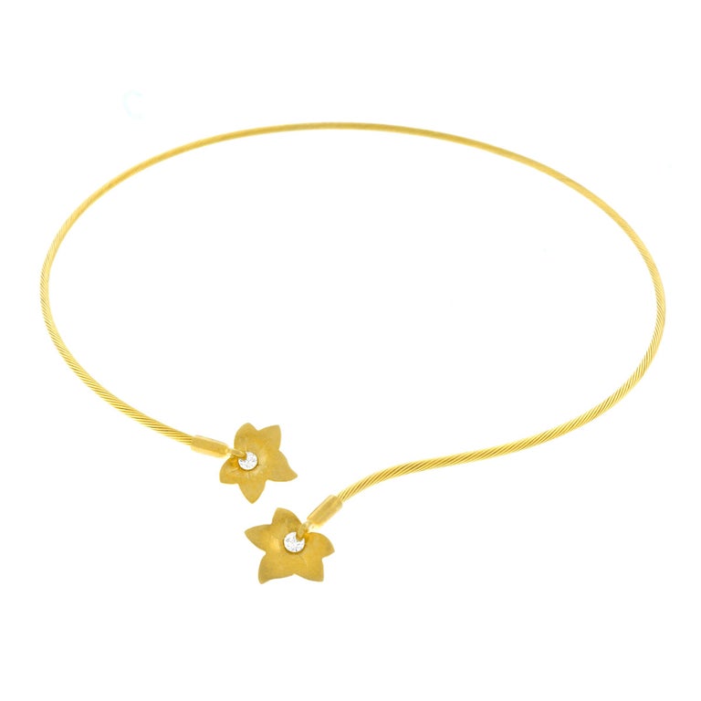 Diamond Set Gold Wire Necklace at 1stDibs