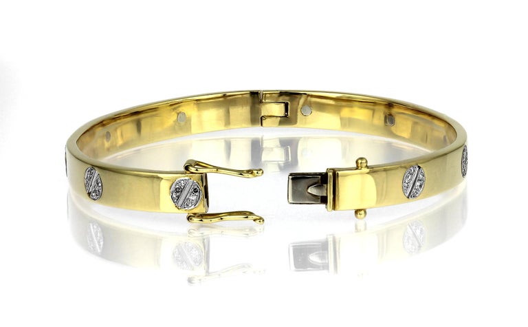 Diamond Set Love Bangle, Screw Motif in Bimetal 18 Carat White and ...