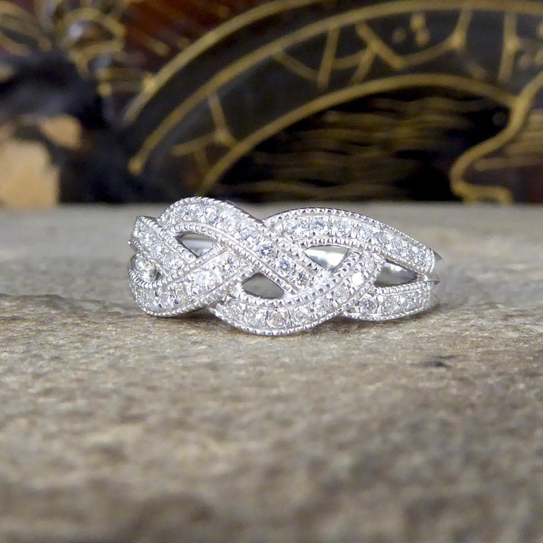 Diamond Set Milgrain Plait Half Eternity Ring in White Gold For Sale at ...