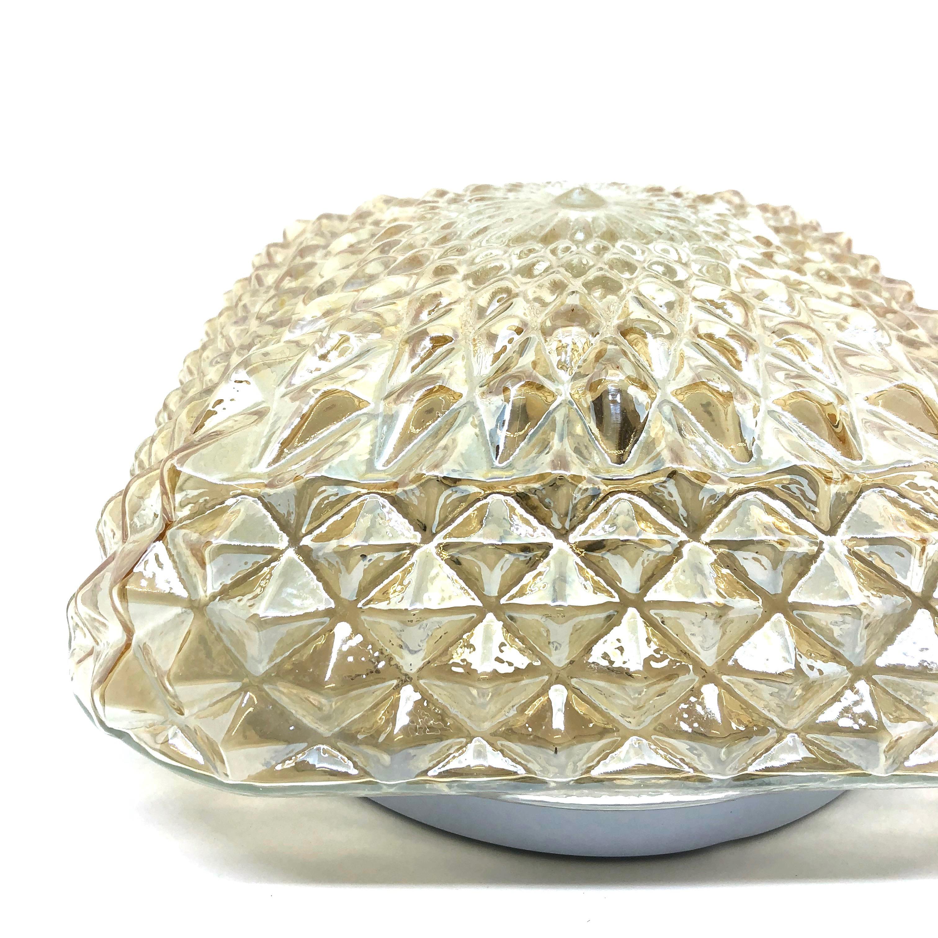 Diamond Shaped Amber Glass Flush Mount Ceiling Light Massive Leuchten ...