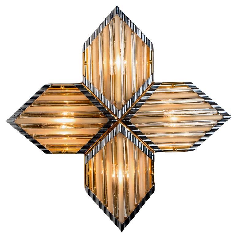 Diamond Shaped Venini Wall Light Flush Mount, Crystal Glass and Brass ...