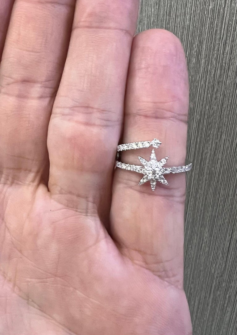 Diamond Shooting Star 18k White Gold Double Band Ring For Sale at 1stDibs