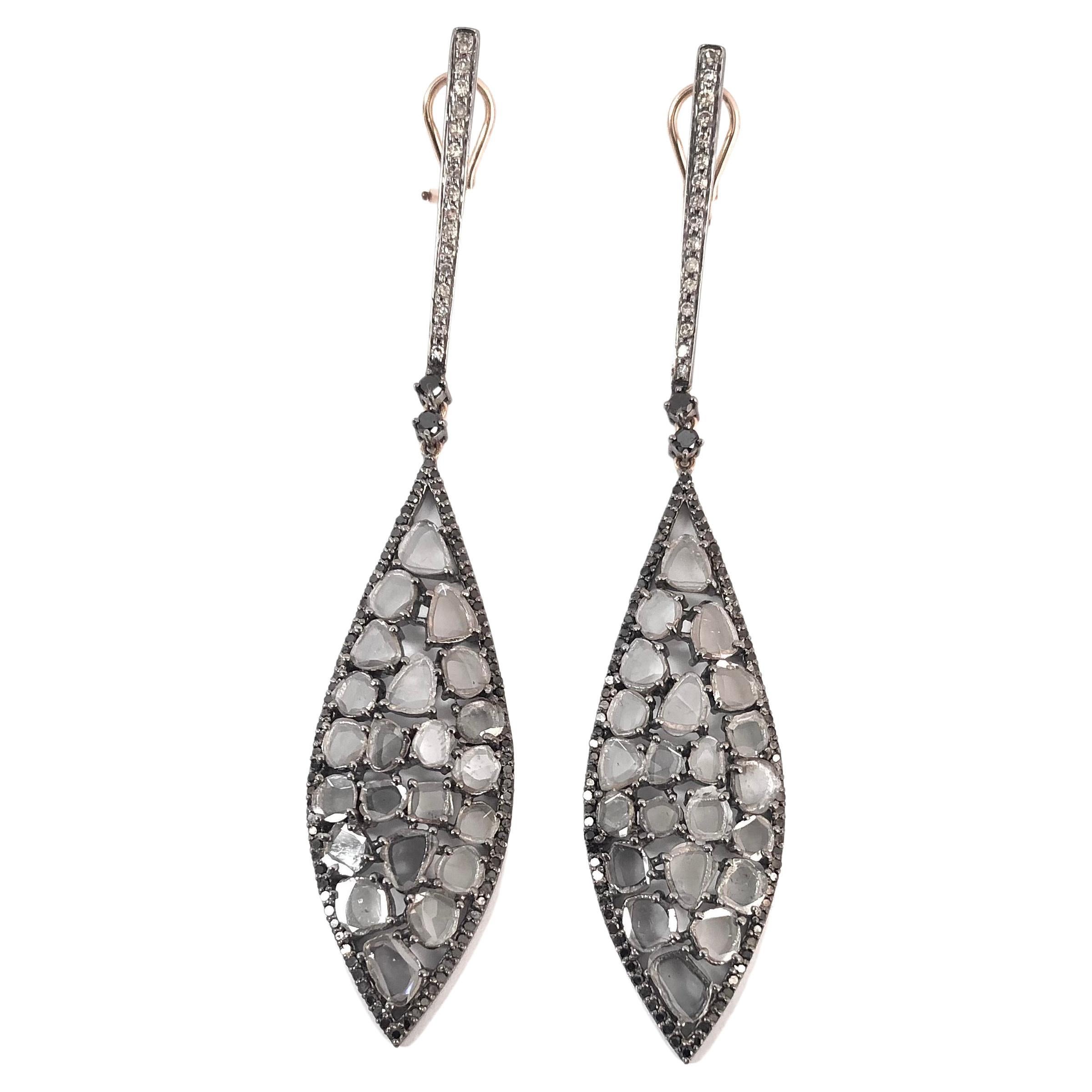 Green Blue Sapphire Slice Diamond Pave Emerson Earrings - at 1stDibs
