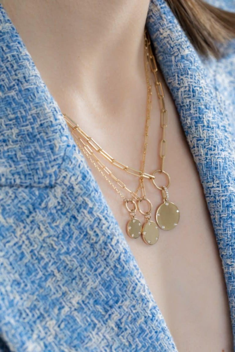 Diamond Small Token Necklace 14k Yellow Gold For Sale at 1stDibs
