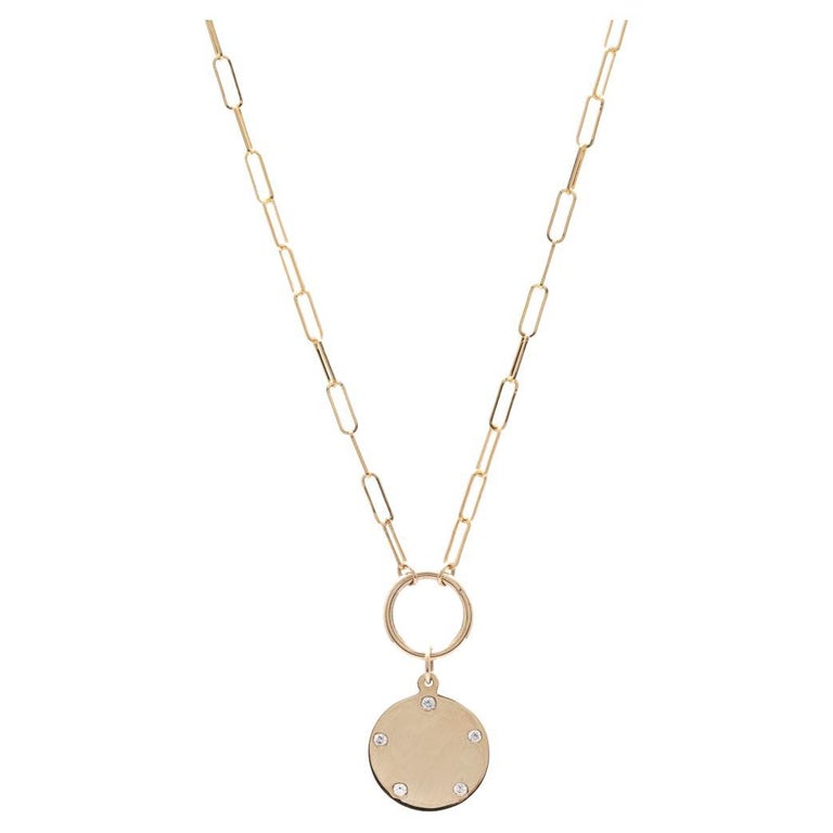 Diamond Small Token Necklace 14k Yellow Gold For Sale at 1stDibs