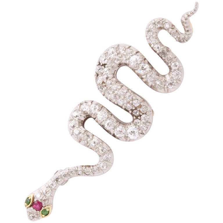 Diamond Snake Brooch For Sale at 1stDibs