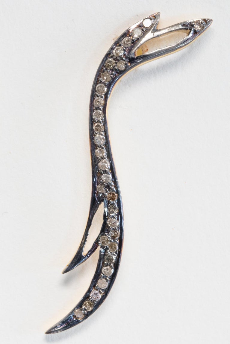 Diamond Snake Earrings in Oxidized Sterling Silver at 1stDibs