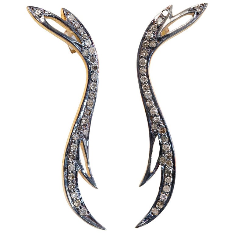 Diamond Snake Earrings in Oxidized Sterling Silver at 1stDibs