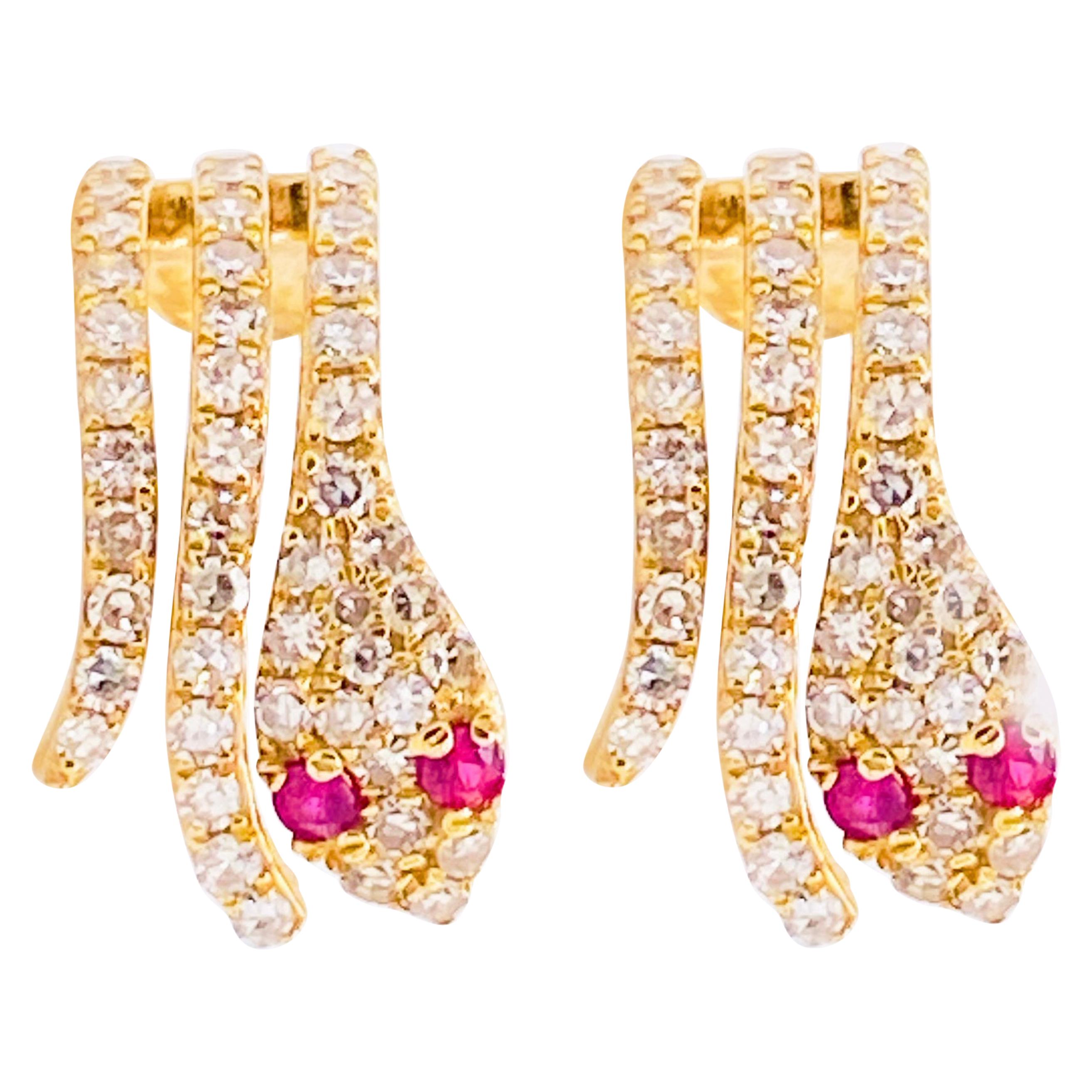 Diamond Snake Earrings, Pave Diamond Ruby Serpent Earring Studs, 14 ...
