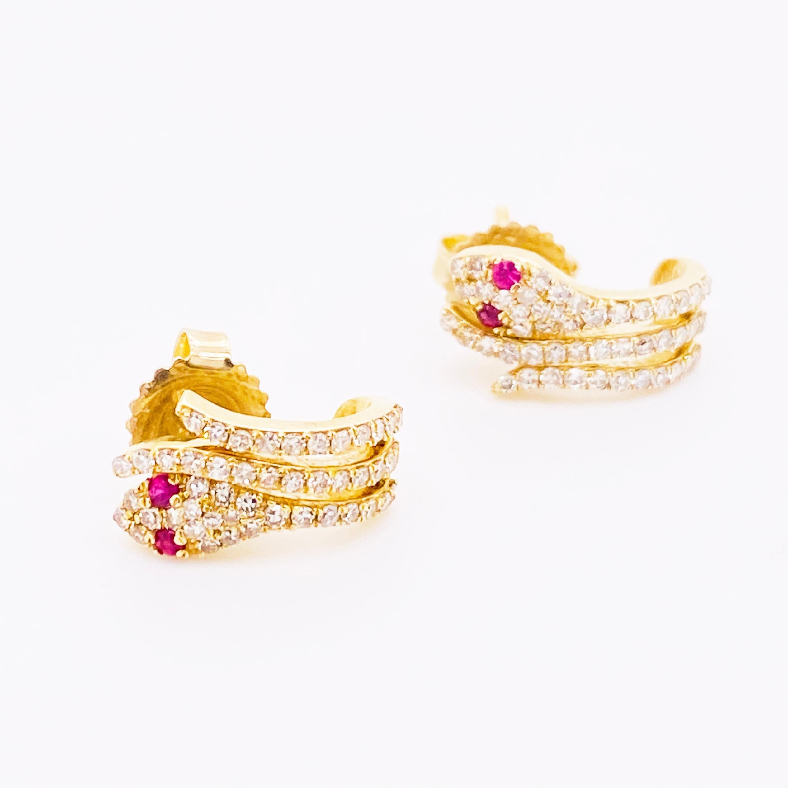 Diamond Snake Earrings, Pave Diamond Ruby Serpent Earring Studs, 14 ...