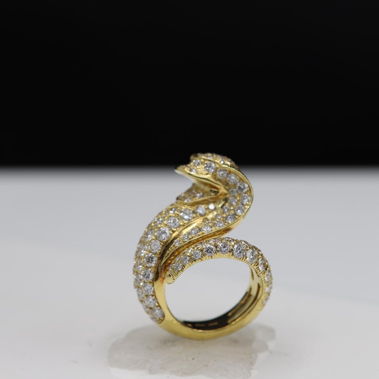 Diamond Snake Ring 18 Karat Yellow Gold Snake For Sale at 1stDibs