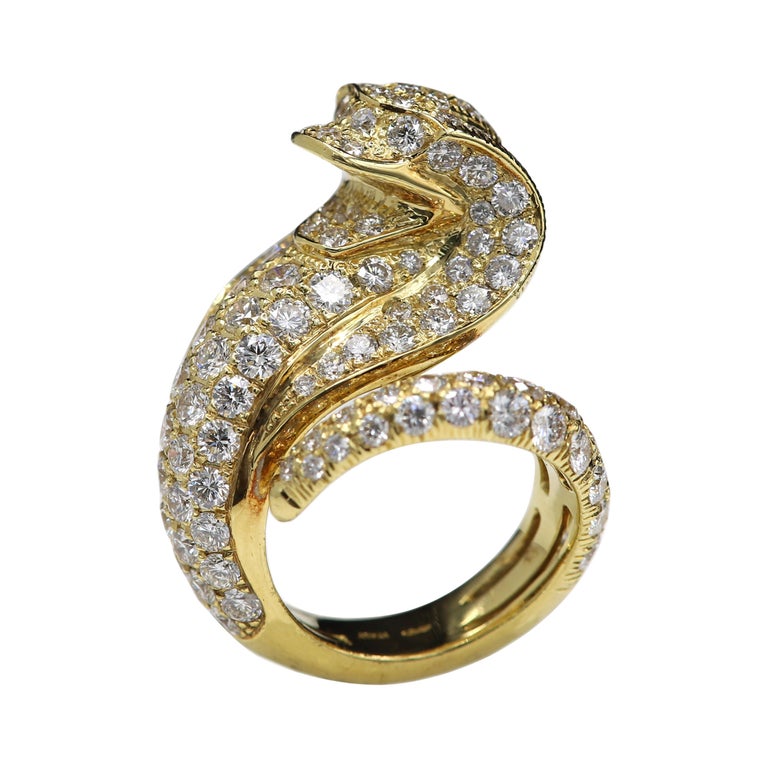 Diamond Snake Ring 18 Karat Yellow Gold Snake For Sale at 1stDibs