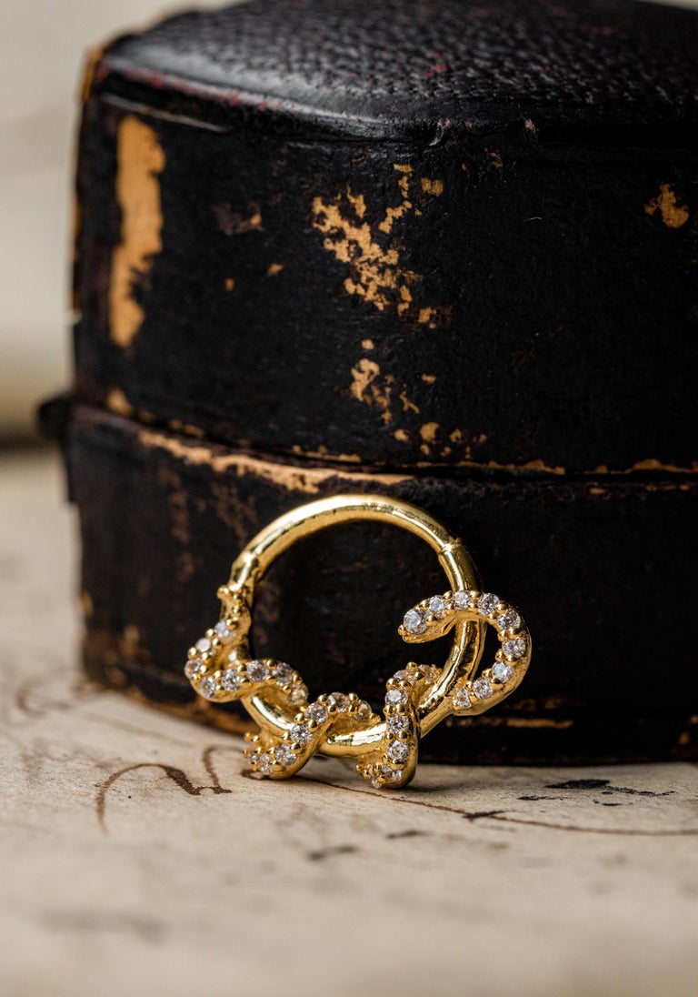 Diamond Snake Septum Piercing, 14k Solid Gold Snake Earring, Snake ...